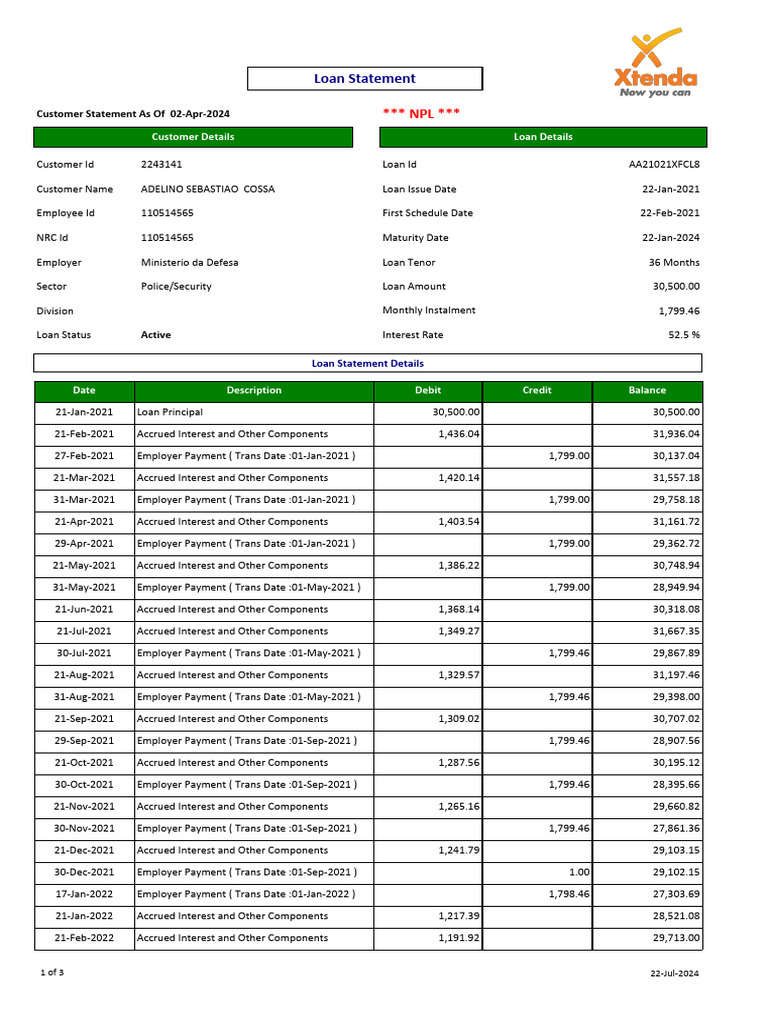 Loan Statement | PDF | Loans | Interest