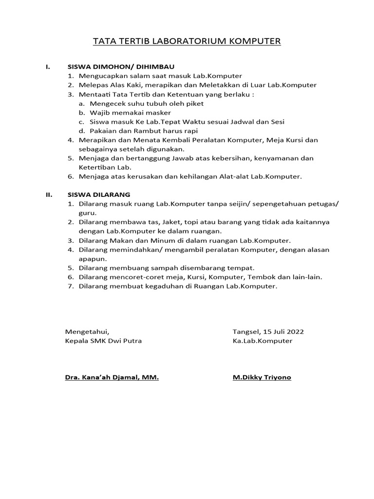 TATA TERTIB LABORATORIUM KOMPUTER | PDF