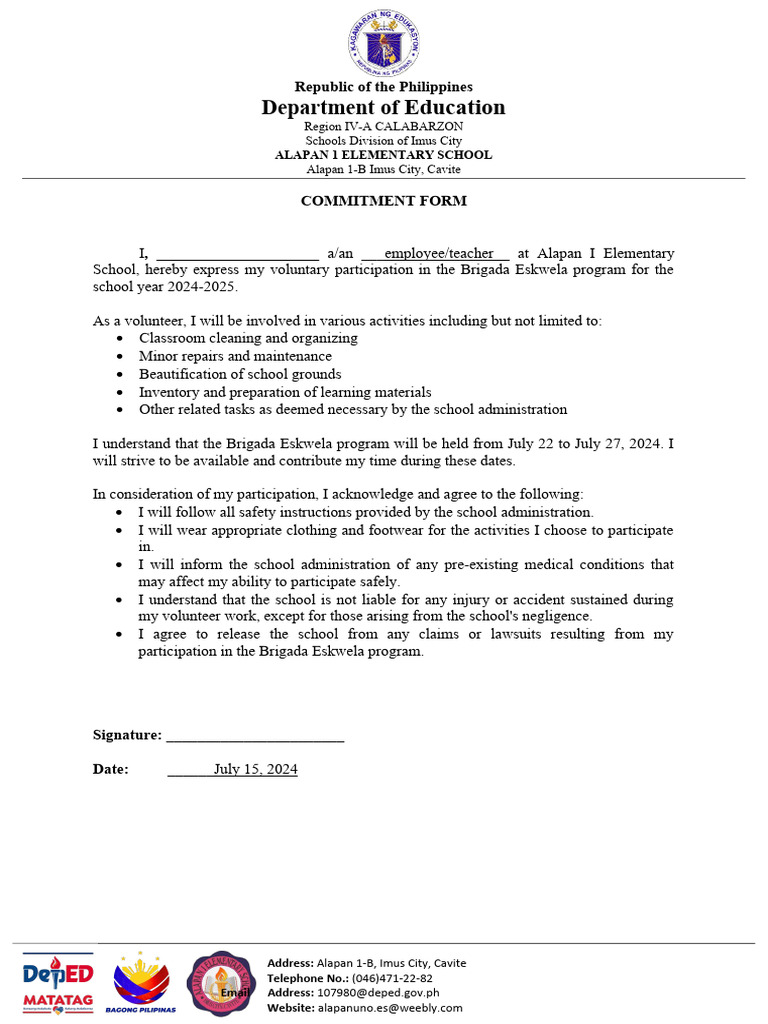 Brigada Eskwela Consent Form | PDF