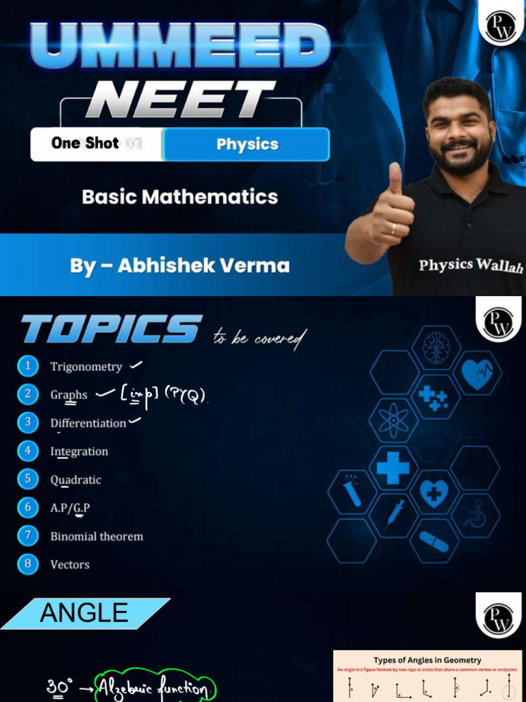 Basic Mathematics and Vectors - Class Notes - Ummeed NEET 2024 | PDF