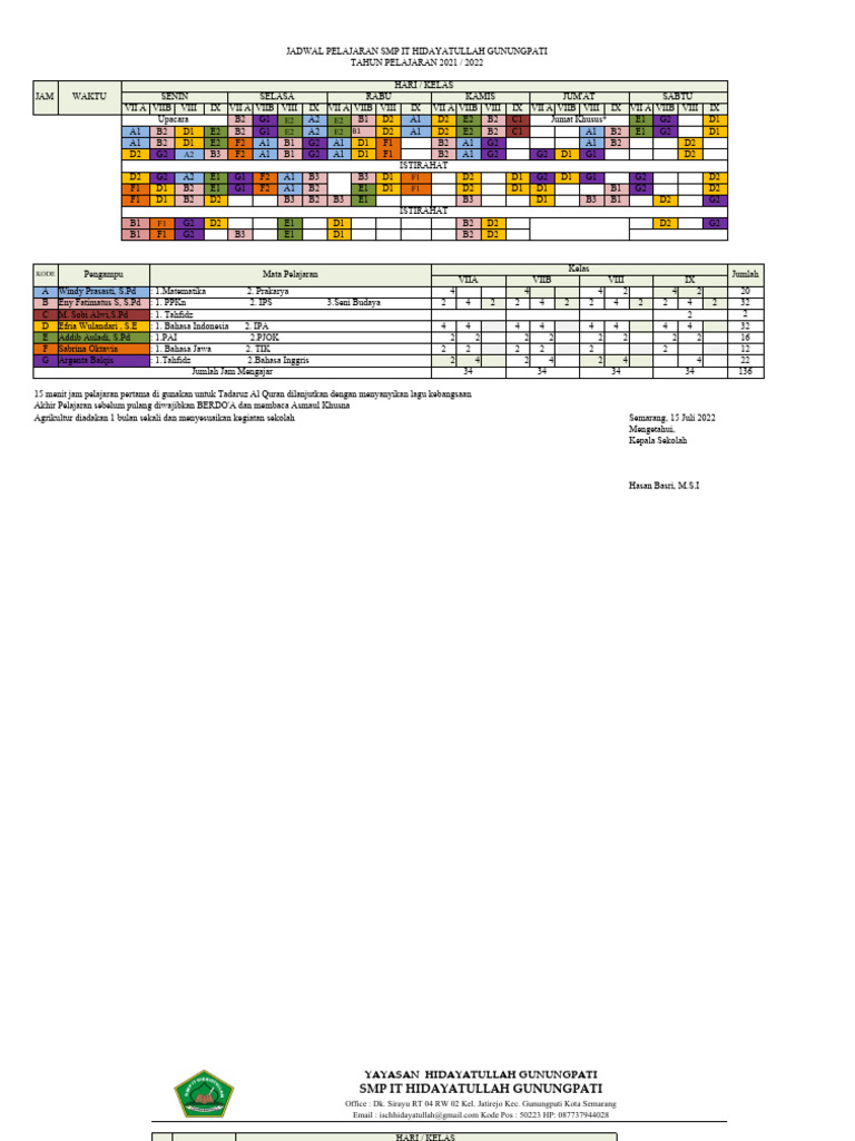 Jadwal Pelajaran 20232024 | PDF