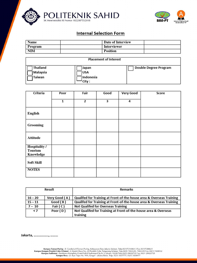 Internal Selection Form 22 | PDF