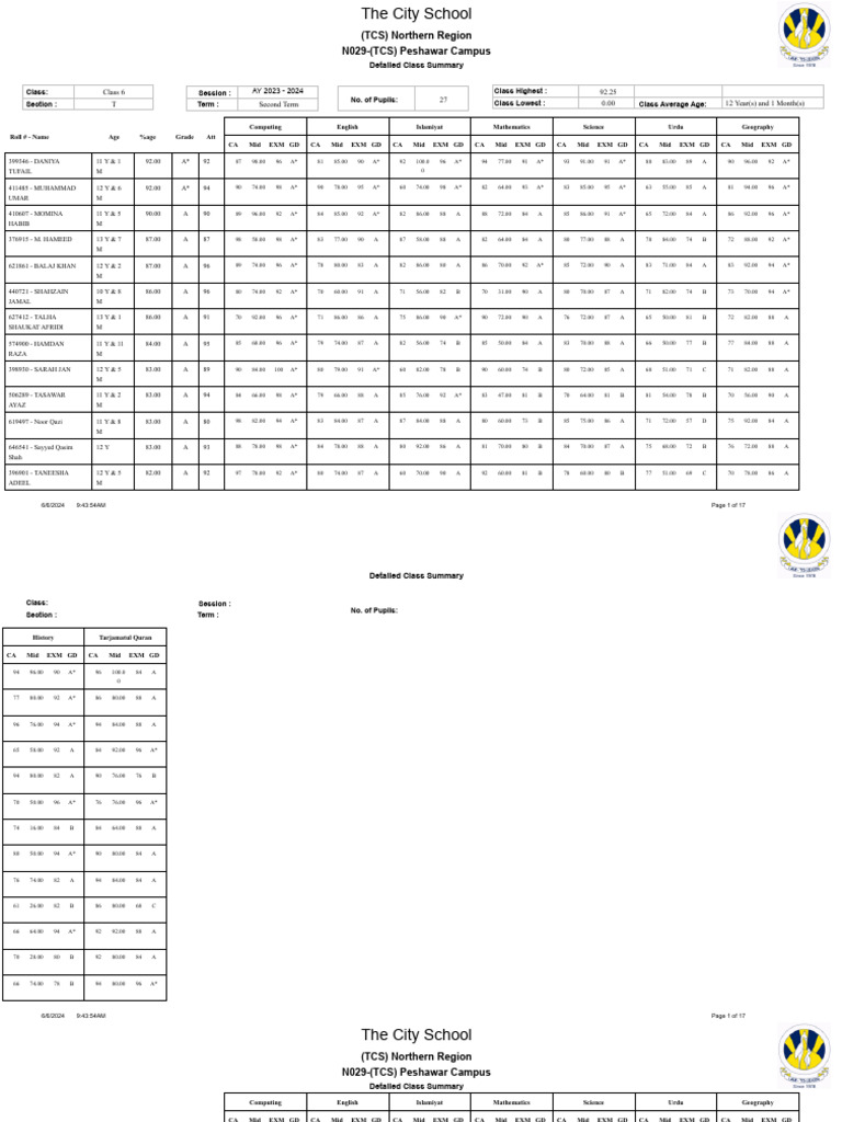 Detailed Class Summary | PDF