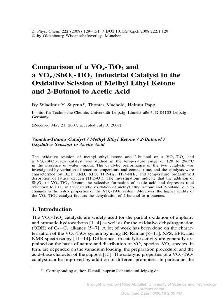 Comparison of A Vo - Tio and Avo - Tio Industrial Catalyst in The ...
