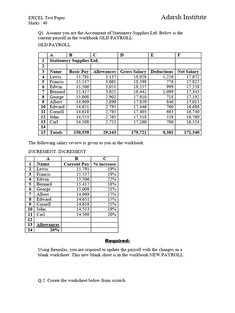 DCA Test Paper Excel | PDF | Payroll | Worksheet
