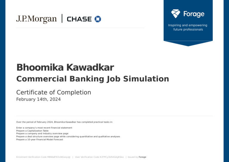 Forage Certificate Commercialbanking | PDF