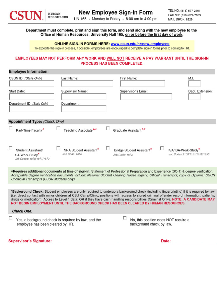 New Employee Sign-In Form | PDF | Identity Document | Government