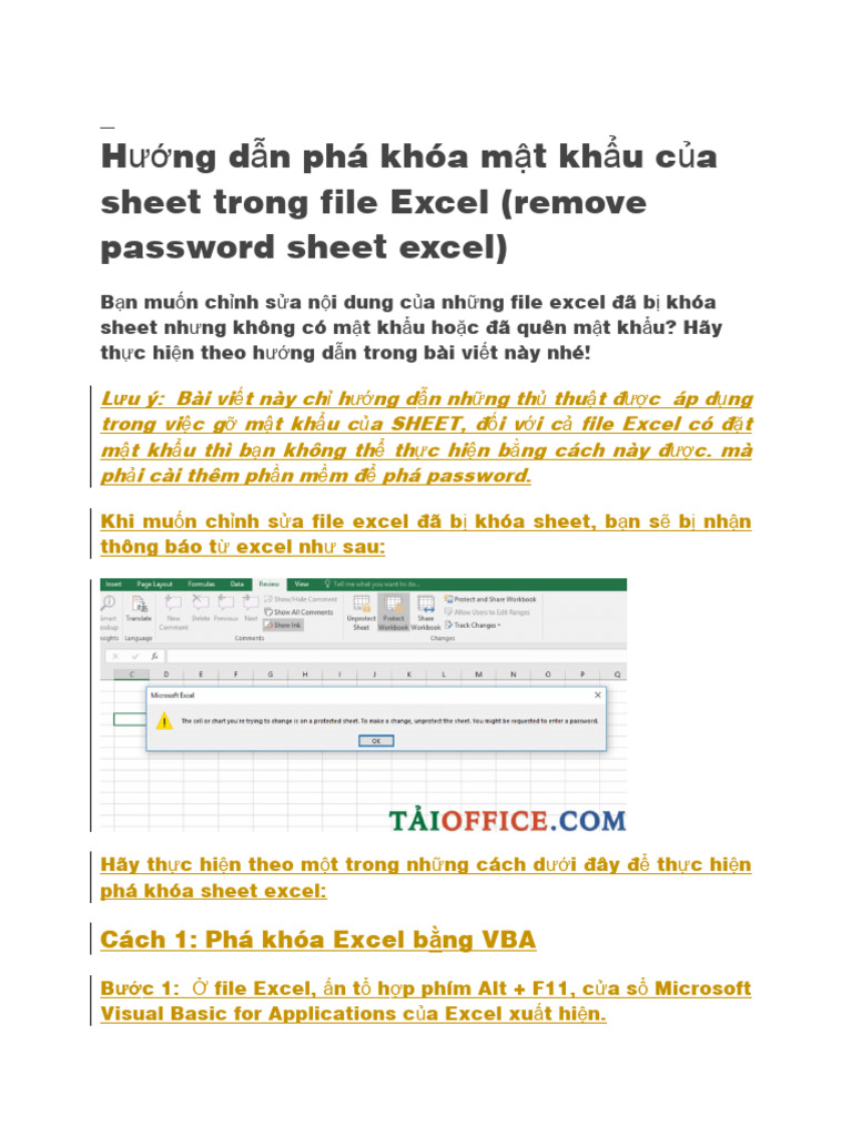 Hướng dẫn phá khóa mật khẩu của sheet trong file Excel | PDF