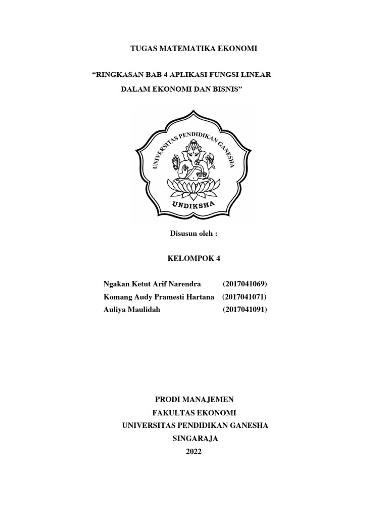 Kelompok 4_ Ringkasan BAB 4 Aplikasi Fungsi Linear Dalam Ekonomi Dan Bisnis | PDF