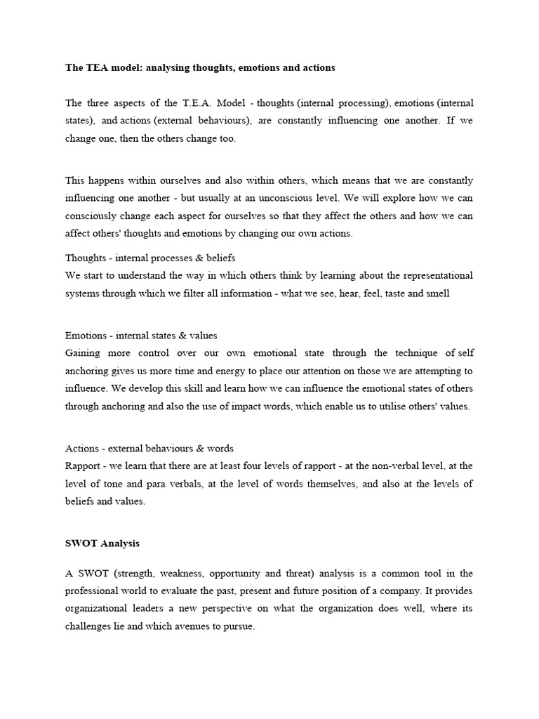 TEA Model & SWOT | PDF | Swot Analysis | Thought