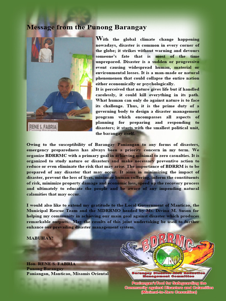 CBDRRM Plan 2023-2026 (Message) | PDF | Emergency Management | Natural ...