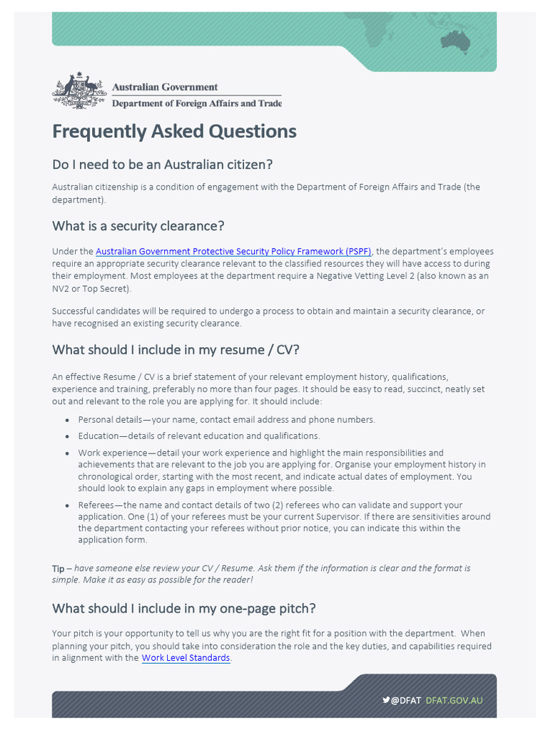 DFAT Security Clearance FAQs | PDF | Recruitment | Security Clearance