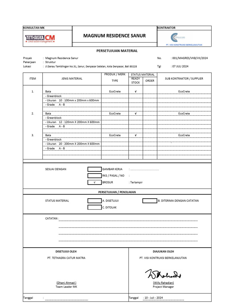 Persetujuan Material | PDF
