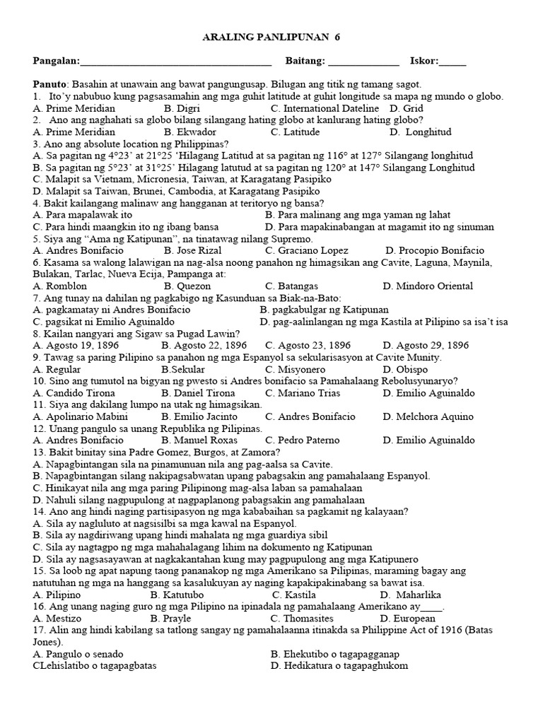 Araling Panlipunan 6 | PDF