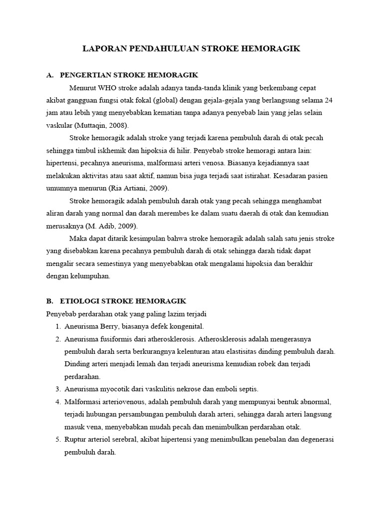 Laporan Pendahuluan Stroke Hemoragik | PDF