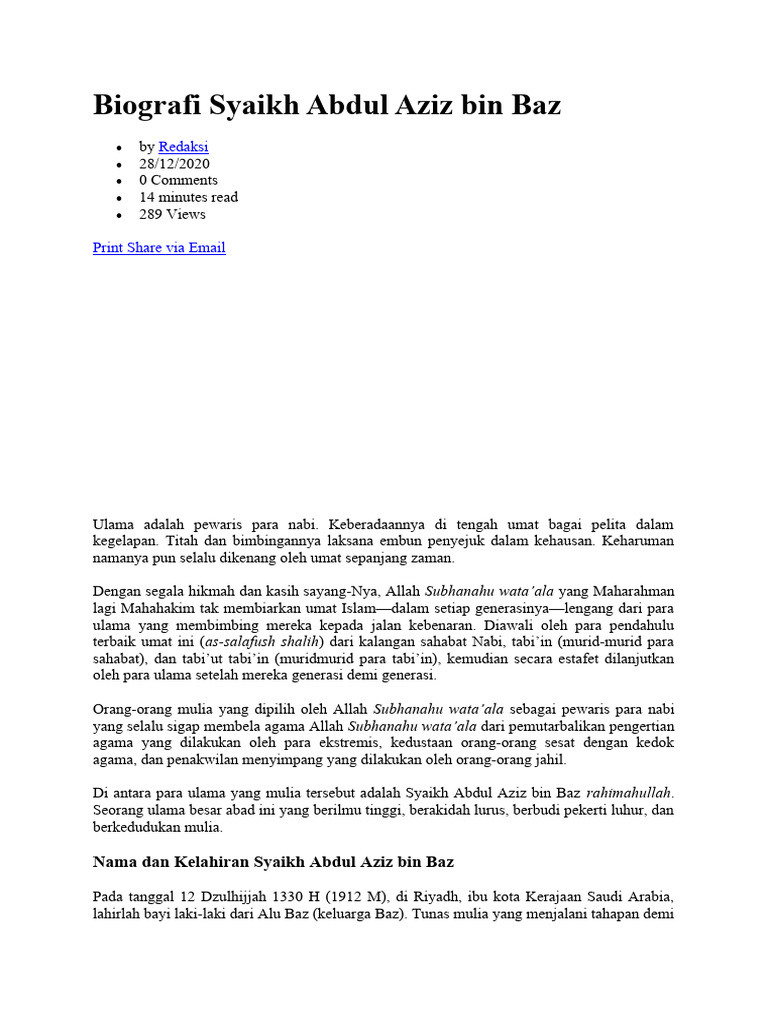 Biografi Abdul Aziz Bin Baz | PDF