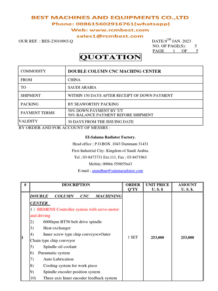 Bes 23010903.q Double Column CNC Machining Center El-Salama Radiator ...