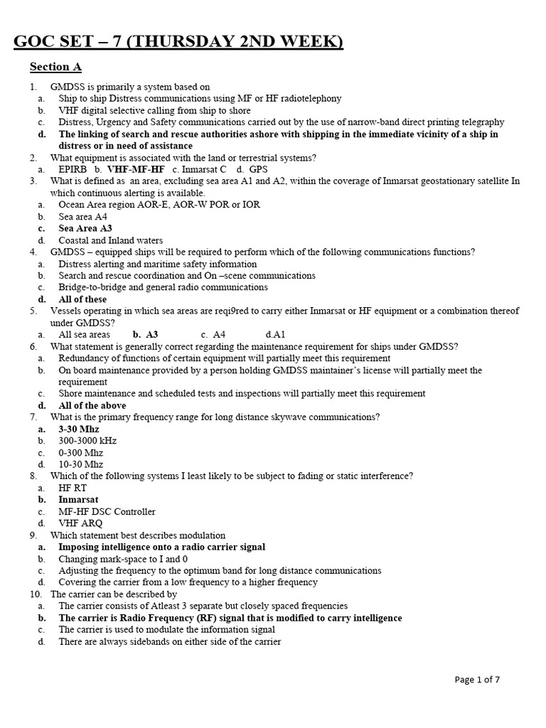 GOC Set - 7 (Thursday 2nd Week) | PDF | Information And Communications Technology | Radio Technology