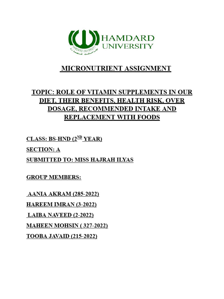Micronutrient Assignment | PDF | Vitamin | Dietary Supplements
