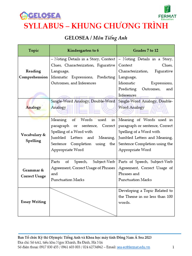 SEA 2023 English Syllabus | PDF