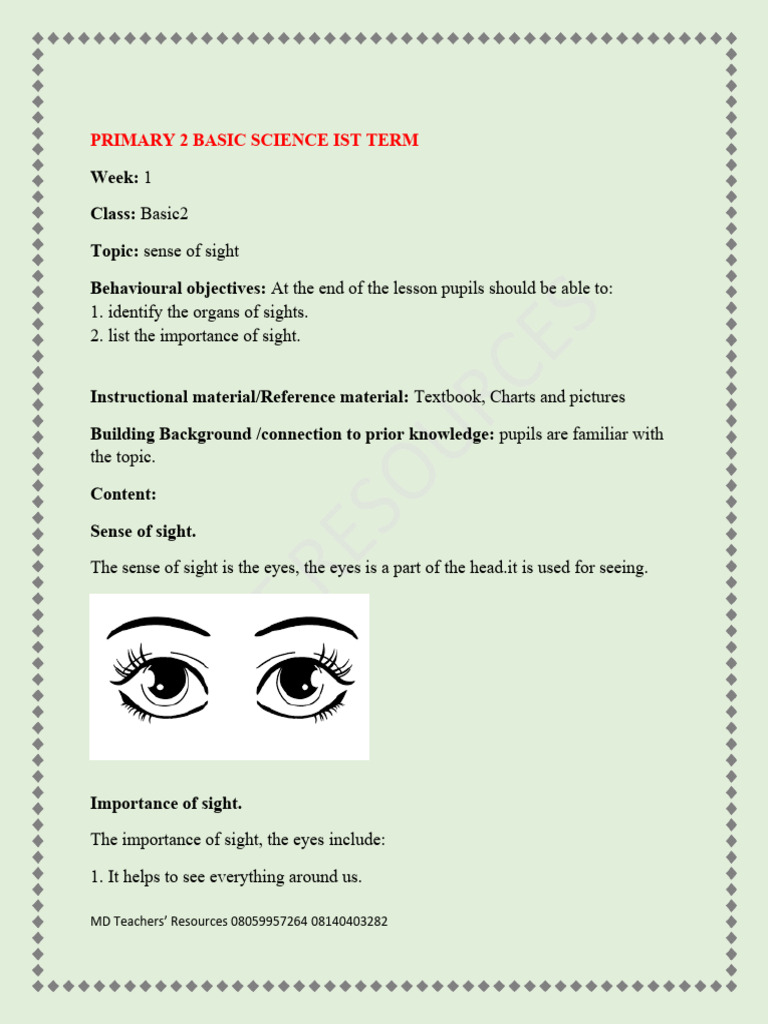 PRY 2 Basic Science Ist Term Enote | PDF | Taste | Odor