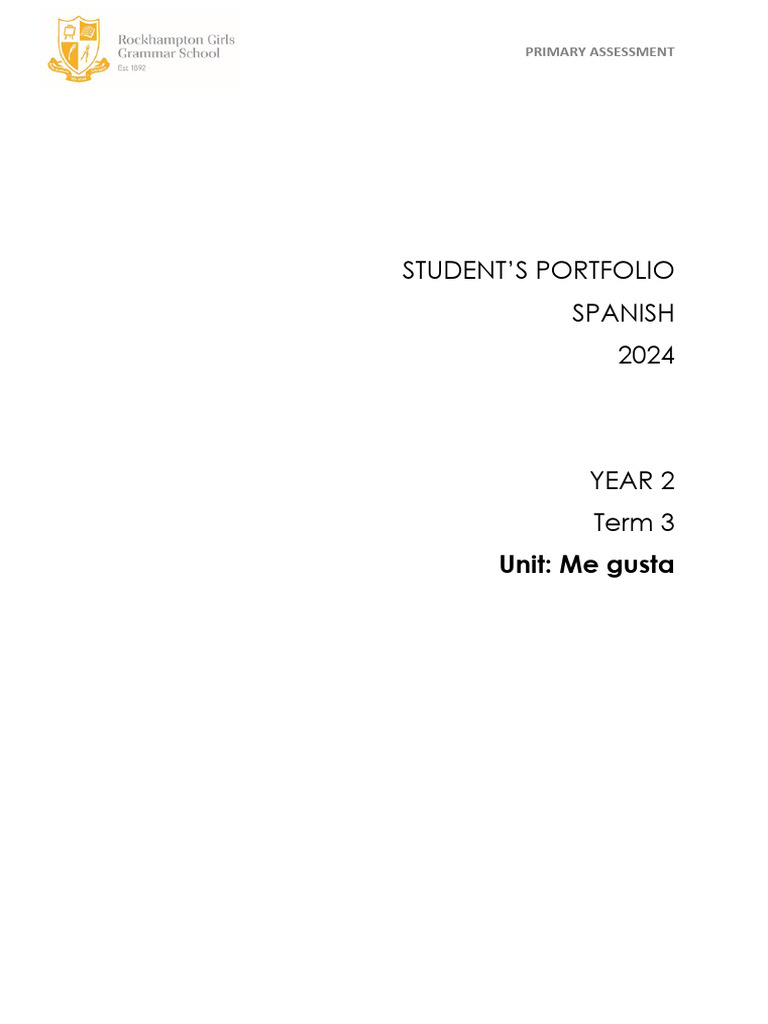 2024 Term 3 Year 2 Spanish Me Gusta (Student's Portfolio) | PDF | Arco iris