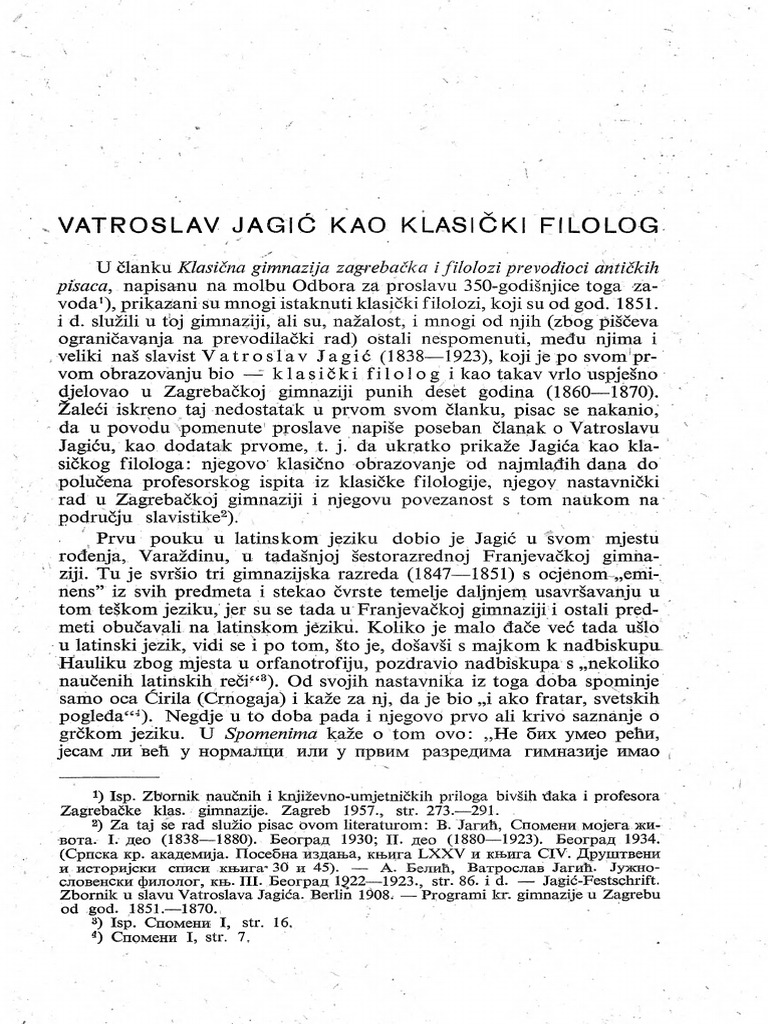 Majnaric N. Vatroslav Jagic Kao Klasicki Filolog | PDF