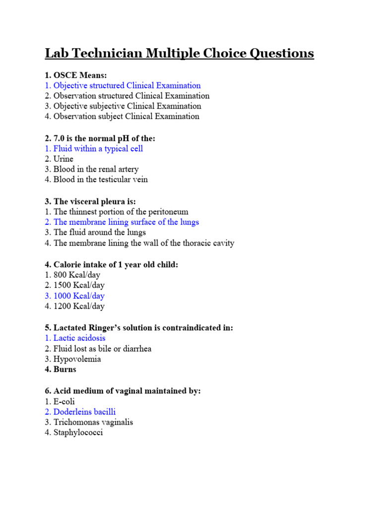 Lab Technician MCQ Questions | PDF | Immune System | Medical Specialties