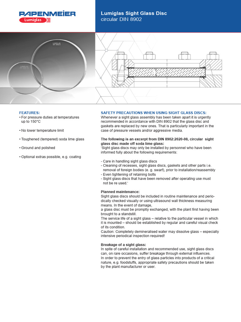 DIN 8902 Sight Glass Disc Features | PDF | Glasses | Building Engineering