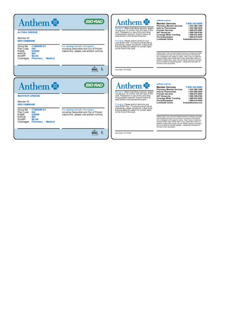 Samantha Greene - Dependents Anthem Cards | PDF