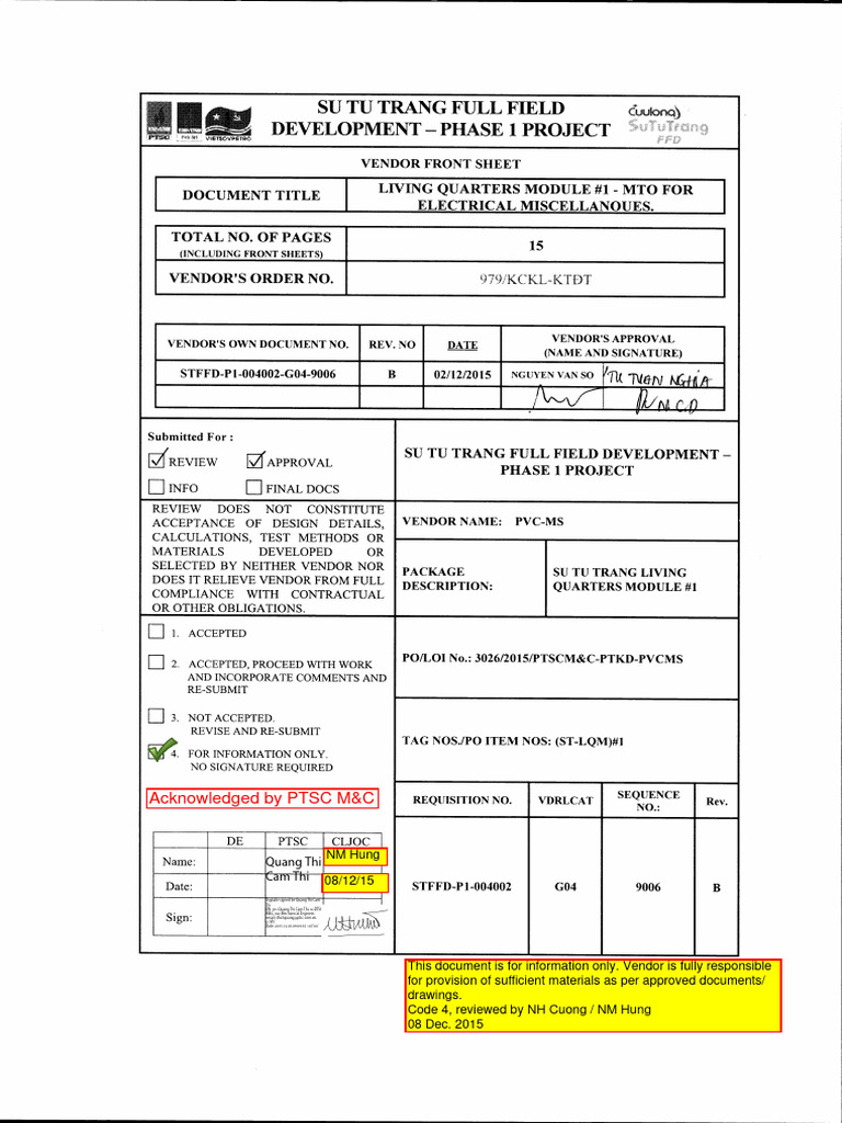Living Quarters Module #1 MTO Summary | PDF | Screw | Request For Proposal
