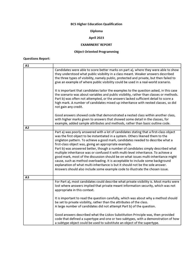 Heq Apr23 Dip Oop Report | PDF | Class (Computer Programming) | Method (Computer Programming)