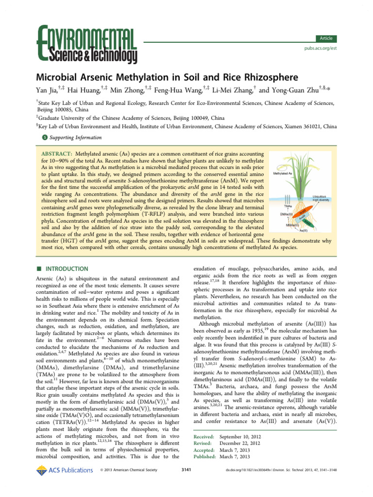 Microbial Arsenic Methylation in Soil and Rice Rhizosphere | PDF ...