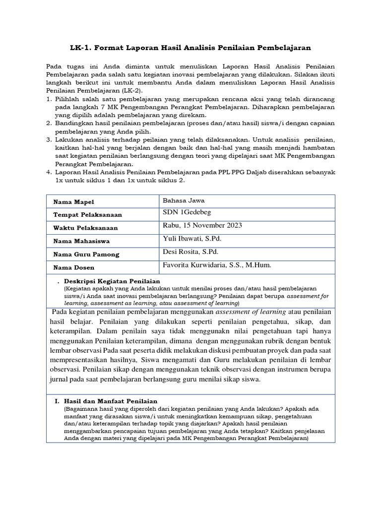 Asesment Pembelajaran Siklus 2 | PDF
