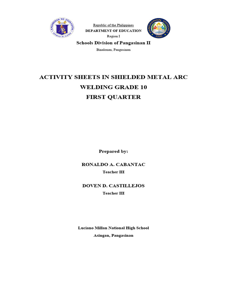SMAW 10 Activity Sheets | PDF | Welding | Construction