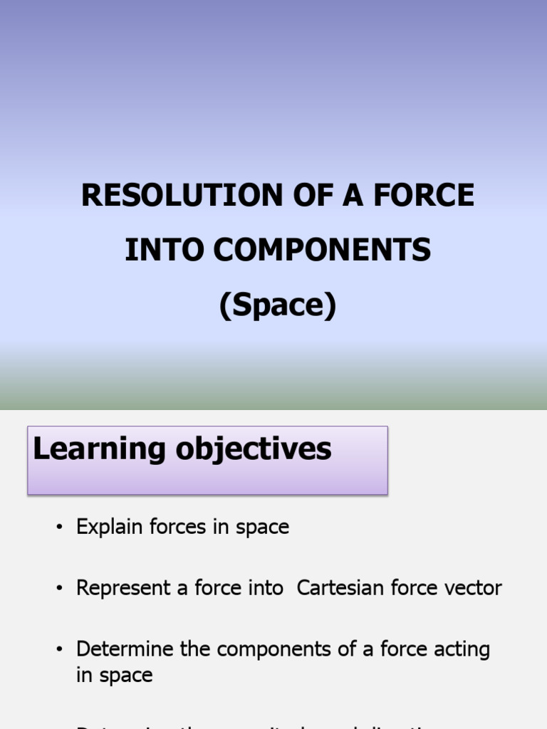 L2-3 Resolution of A Force Into Components (Space) | PDF | Euclidean Vector | Force
