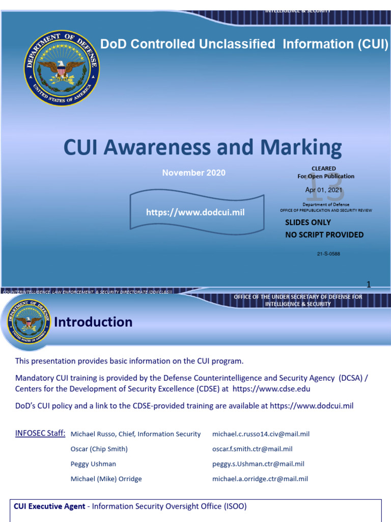 21-S-0588 Cleared CUI Awareness Training Nov 2020 | PDF | Classified ...