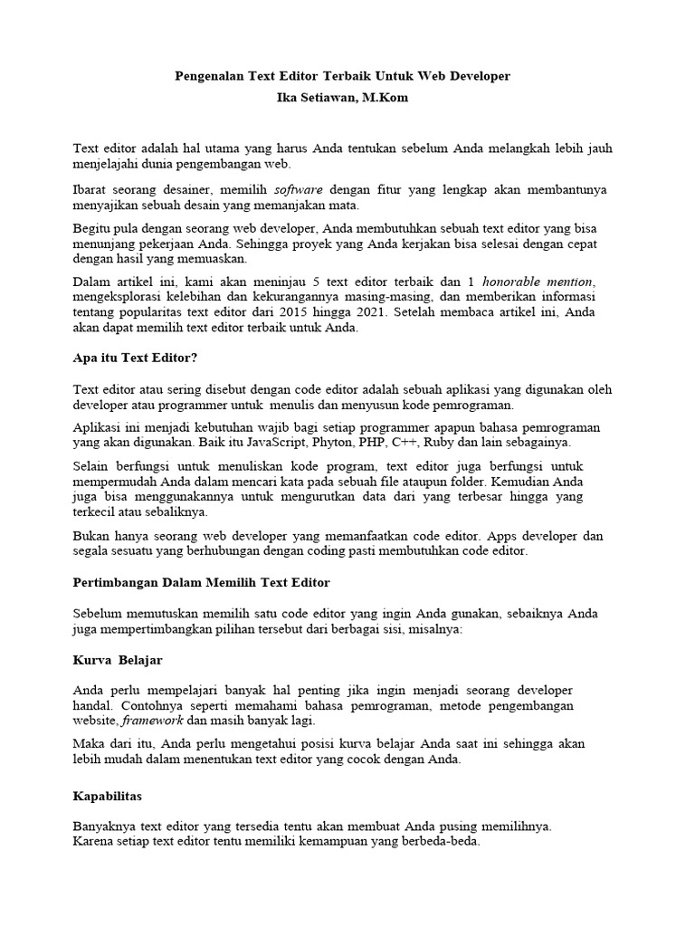 1.3 Mengenal Text Editor Untuk Web Developer | PDF | Komputer | Teknologi & Rekayasa