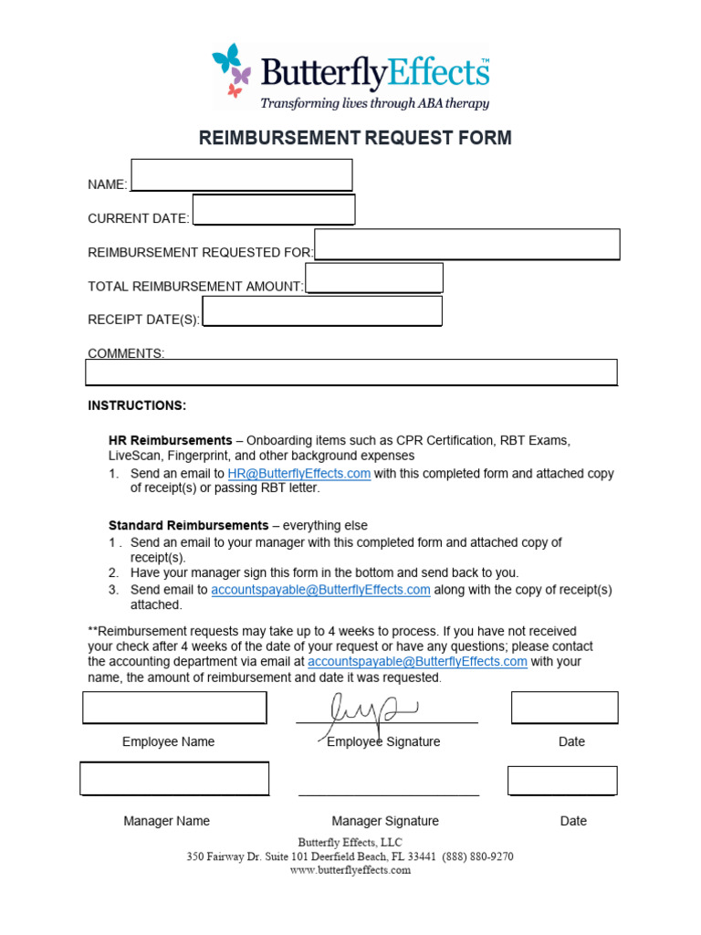 Reimbursement Request Form Template | PDF
