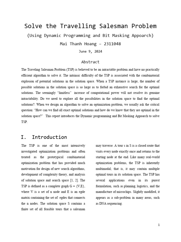 TSP Report | PDF | Dynamic Programming | Computational Complexity Theory