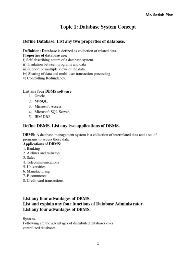 Topic 1 Msbte Questions And Answers Pdf Databases Database Transaction
