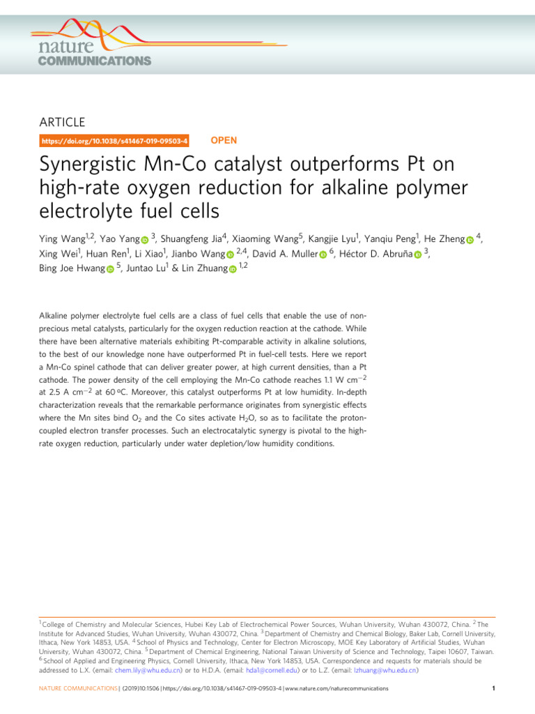 Synergistic Mn-Co Catalyst Outperforms PT On High-Rate Oxygen Reduction ...