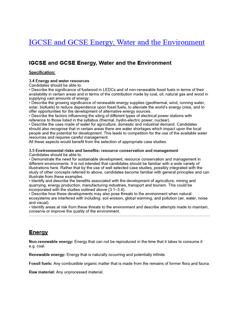 IGCSE and GCSE Energy | PDF | Nuclear Power | Water Scarcity