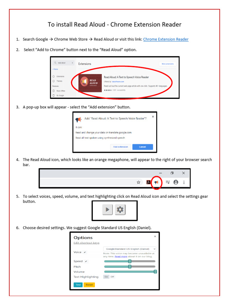 Chromee Read Aloud Extension Instructions | PDF