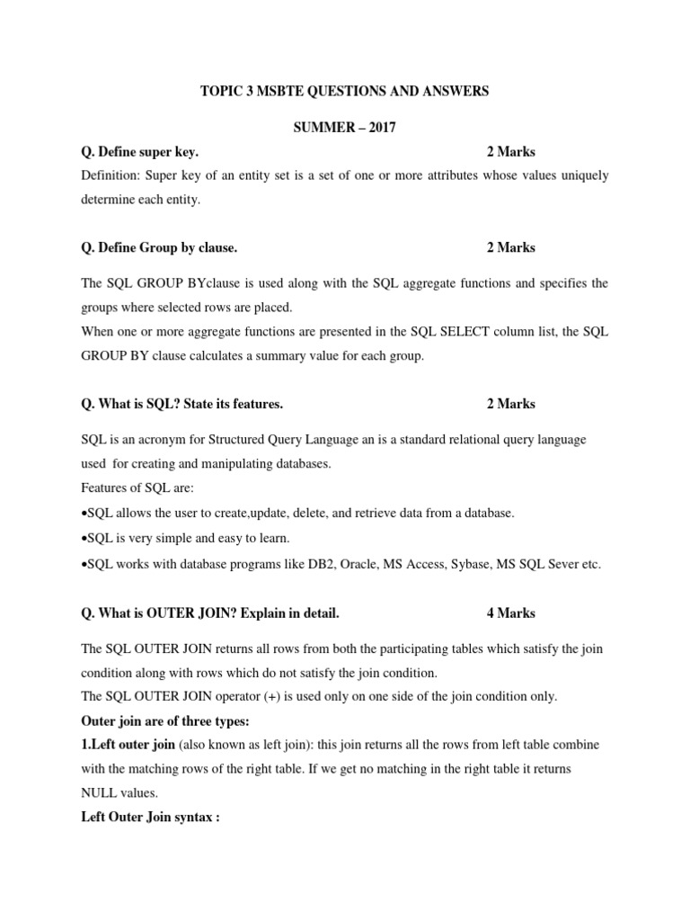 Topic 3 Msbte Questions And Answers1 Pdf Database Transaction Relational Database 7125