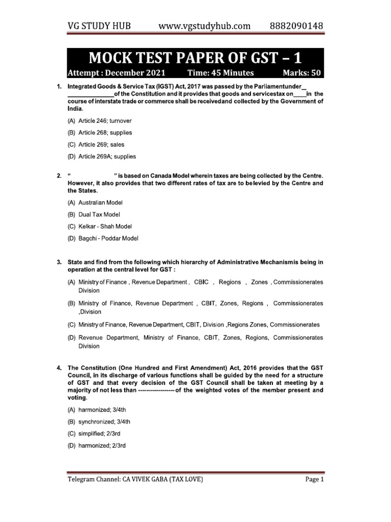 GST Mock Test Paper-1 | PDF