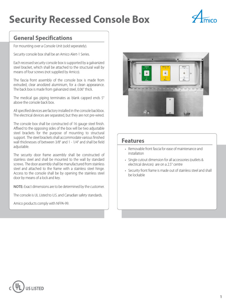 Amico Aca Recessed Security Console Box Assembly Specs | PDF | Door