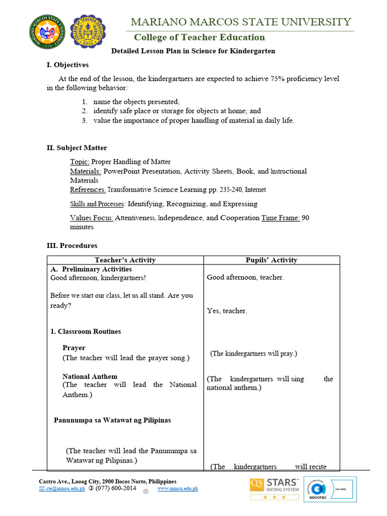 Kindergarten Science Lesson Plan | PDF | Lesson Plan