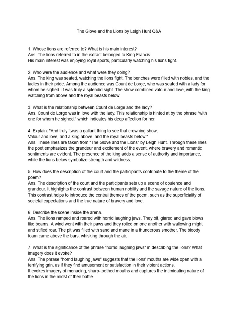 The Glove and The Lions Q&A | PDF | Courage | Lion
