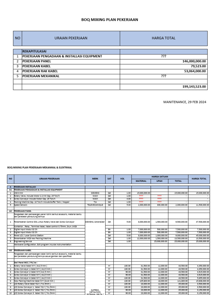 Boq Mixing Plan | PDF | Mechanical Engineering